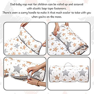 Dad-Baby Toddler Sleeping Bag,Toddler Nap Mat with Removable Blanket and Pillow,Extra Large Rolled Napping Mats,Kids Sleeping Bag for Daycare, Preschool Travel Camping (Stars Pattern)