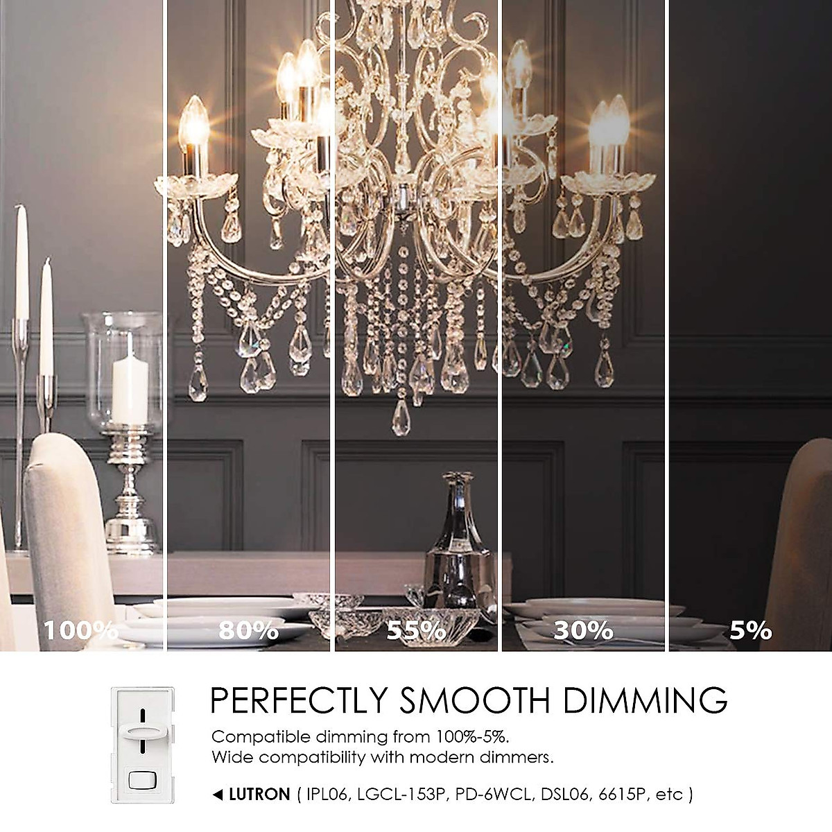 LVWIT Dimmable LED Candelabra Bulbs B11 Filament Bulb E26 Base 5.5W(75W Equivalent) 2700K Warm White Chandelier Decorative Candle Light Bulb 6 Pack