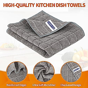 HOMERHYME Kitchen Towels, 8 Pack Microfiber Dish Towels Kitchen Washcloth, 270 GSM Grey All-Purpose Quick Dry Reusable Lint Free & Super Absorbent Tea Towels for Kitchen, Bar, Shop & Hotel 25'' x 15''