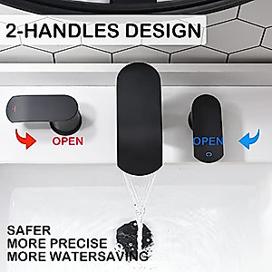 Bathroom Sink Faucet Matte Black - Bathroom Faucets for Sink 3 Hole 2-Handle 8 inch Widespread Bathroom Sink Faucet with Pop Up Drain and Faucet Supply Hoses