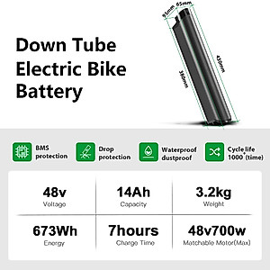 Yose Power Electric Bike Battery 48V 14Ah for Soltera Pace 500.2/500.3/500.3 Step-Through E-Bikes Ebike Battery for 250W 300W 500W 700W Motor (Without Charger)