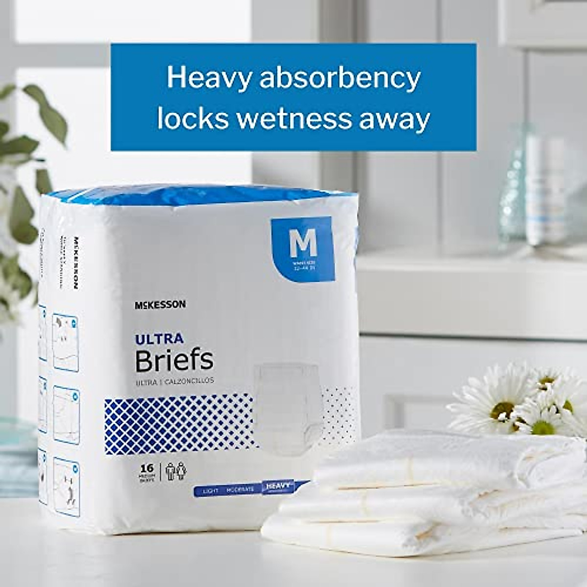 Adult Disposable Ultra Brief Diaper, Medium, Heavy Absorbency, Tab Closure, McKesson BRULMD - Case of 96
