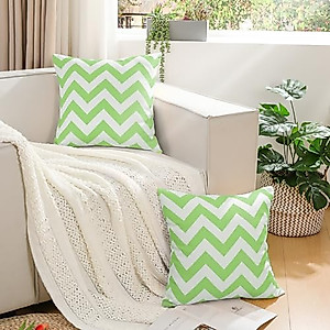 Lewondr Outdoor Throw Pillow Covers 18×18 Inch, 2 Pack Waterproof Striped Throw Pillow Cases, Decorative Outdoor Couch Pillow Covers for Cushion Patio Porch Farmhouse Garden Balcony, Green & White