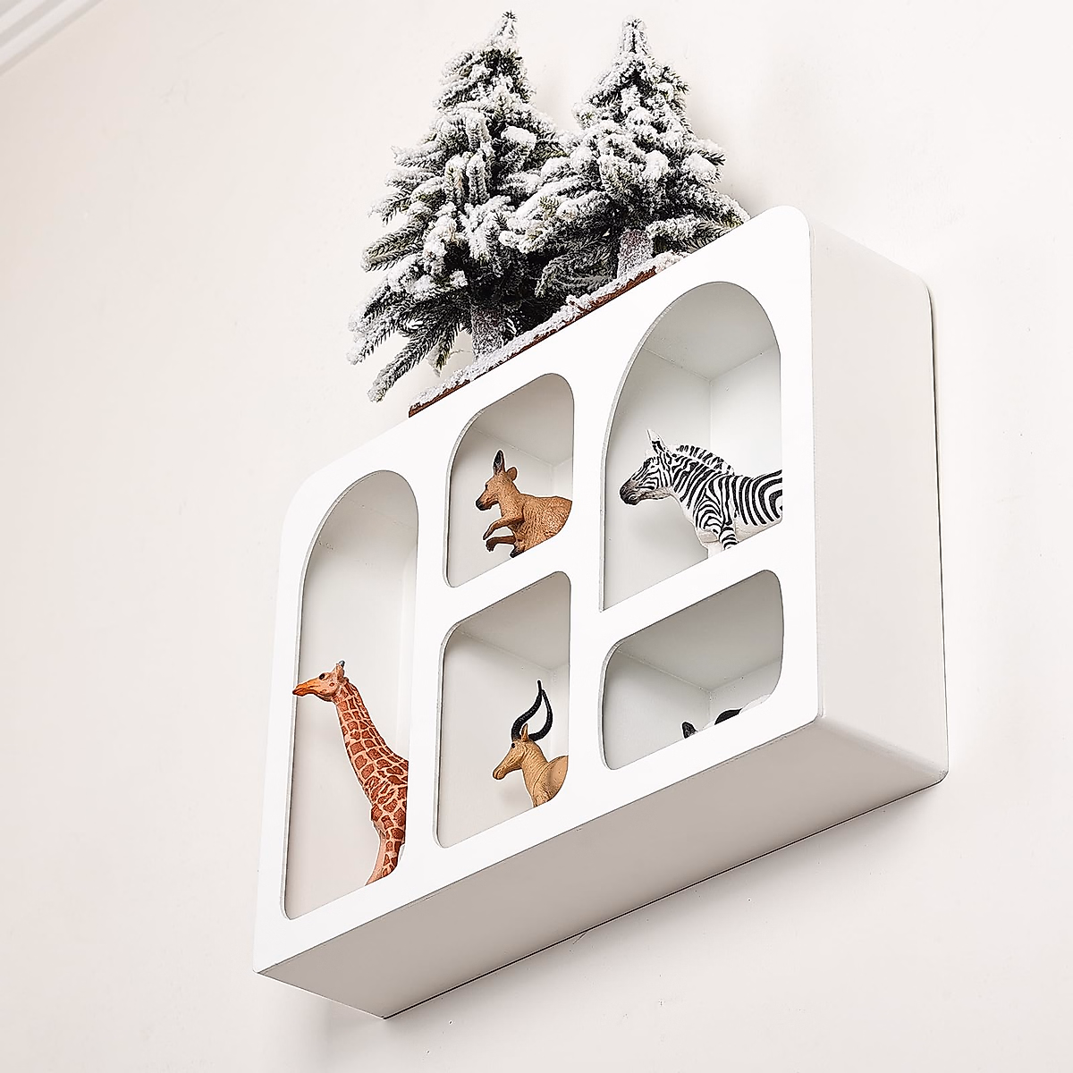 Ella & Emma White Decorative Floating Wall Shelf, Geometric Arched Wall Shelf, Boho Nordic Modern Style Shelves for Wall Decor, Wall Mounted Shelf Storage Nursery, Bedroom, Living Room, Bathroom