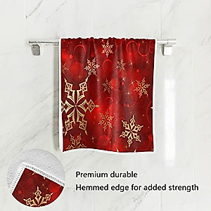 ALAZA Gold Snowflake Hand Towel Red Christmas Fingertip Bath Towel Kitchen Dish Tea Towels Washcloths for Bathroom Hotel Spa