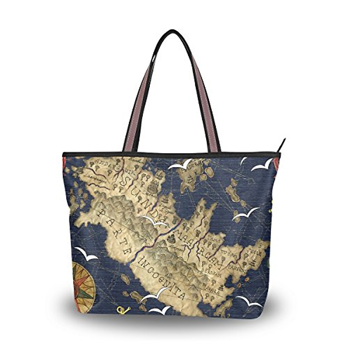 My Daily Women Tote Shoulder Bag Compass Anchor Gull Treasure Island Handbag Large
