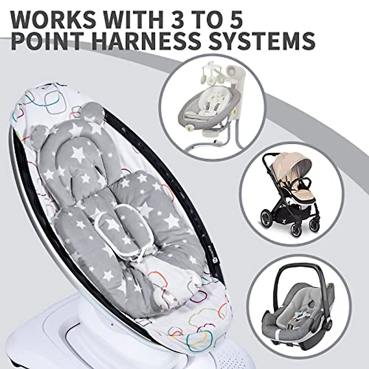 Infant Insert Compatible with 4moms mamaroo & Graco,Include 5 Pcs Strap Pad, Head and Body Support Insert Cushion for Newborn to Toddler,Works for 3 to 5-Point Harness Systems ,Grey
