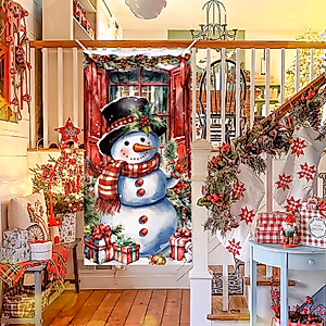 Christmas Door Cover Snowman Decoration Xmas Large Photography Background Banner Porch Sign for Winter Indoor Outside Front Door Banner Farmhouse Party Supplies 6 x 3 Feet