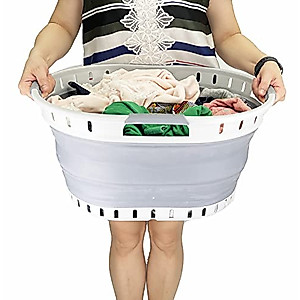 SAMMART 25L (6.6 gallon) Collapsible Plastic Laundry Basket - Foldable Pop Up Storage Container/Organizer - Portable Washing Tub - Space Saving Hamper/Basket (1, Grey)