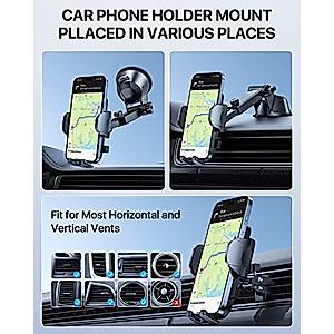 HTU【Upgrade Magnet for Magsafe Car Mount,【360°Suction Cup & Alloy Telescopic Arm】 Handsfree Powerful Magnetic Cell Phone Holder for Car Dashboard Windshield, for Phone 14 13 12 Pro Max Mini,Dark Blue