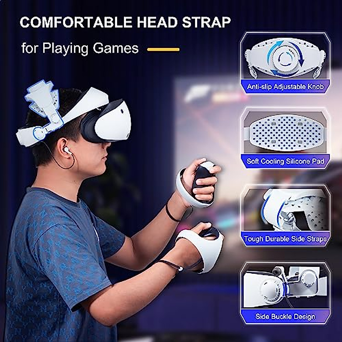 DEVASO Adjustable Head Strap for Playstation VR2, Reduced Pressure Lightweight PSVR2 Strap, Enhanced Support and Comfort in VR Headset Compatible with PS5 VR2