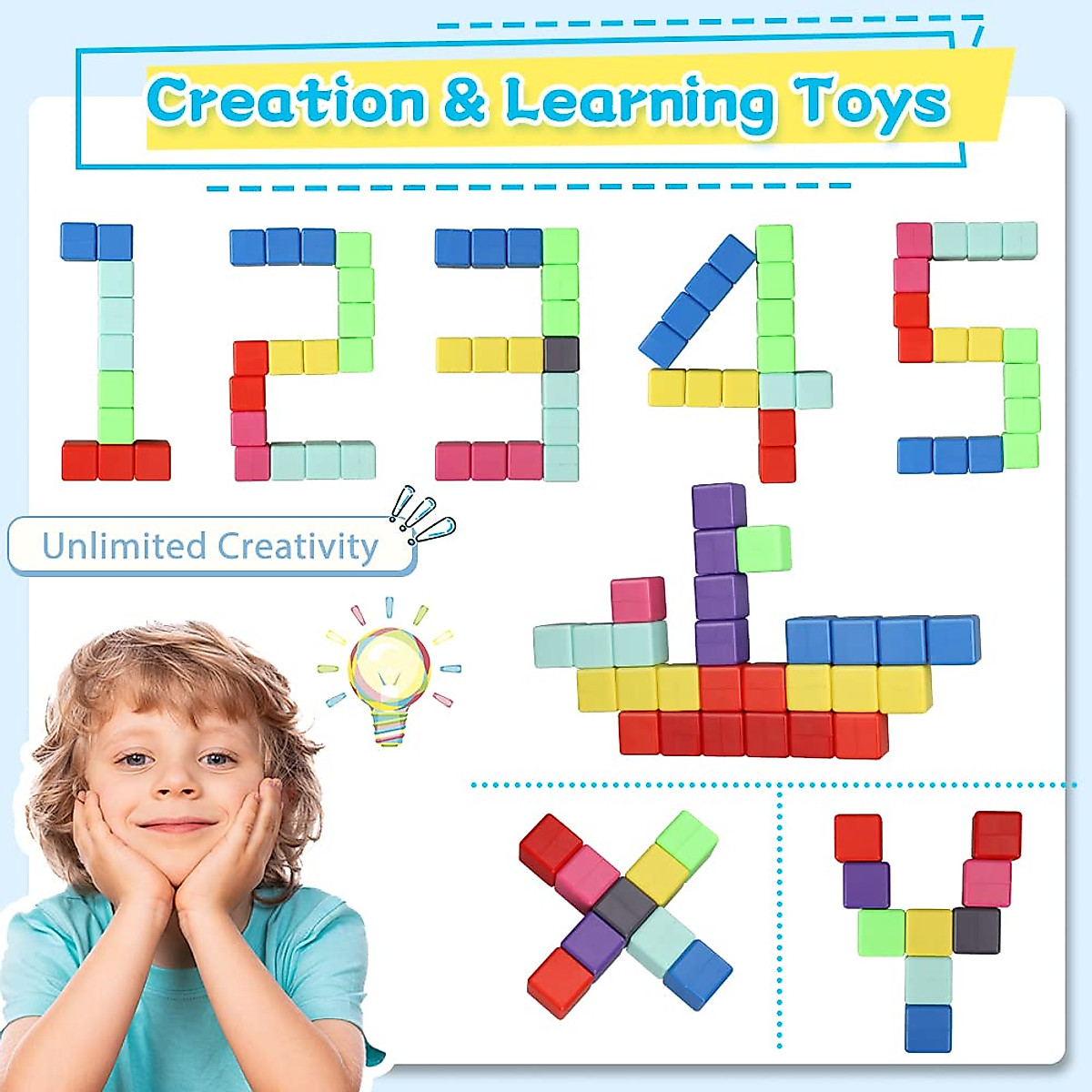 Dilabnba Large Magnetic Block for Kids Toddler, 1.26 Inch Jumbo Magnet Cube Science Kit Building Set, Preschool STEM Educational Learning Creativity Magnet Toys（18PCS）