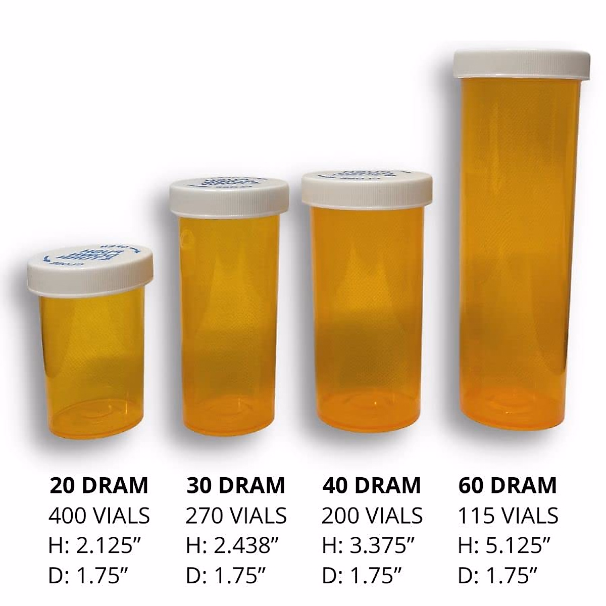 13 Dram Amber Prescription Medicine Vials with Caps - Child Resistant - 310/case