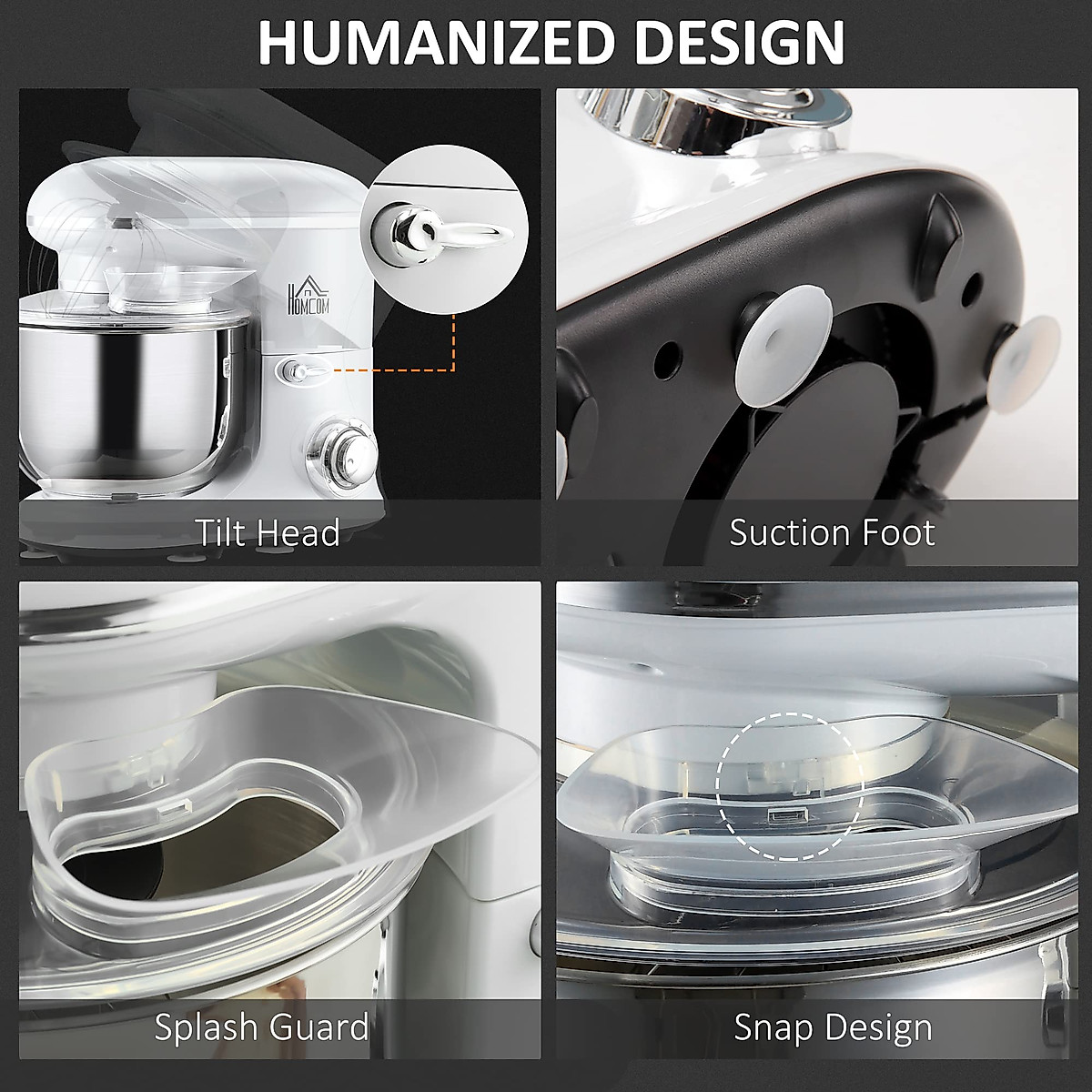 HOMCOM Stand Mixer with 6+1P Speed, 600W Tilt Head Kitchen Electric Mixer with 6 Qt Stainless Steel Mixing Bowl, Beater, Dough Hook, White