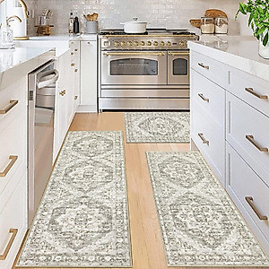 Pauwer Farmhouse Kitchen Rugs Sets of 3, Kitchen Runner Rugs Non Slip Washable, Boho Kitchen Mats for Floor, Indoor Door Mat Entrance, Laundry Room Rug, Thick Kitchen Floor Mat Carpet