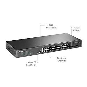 TP-Link TL-SG3428 | 24 Port Gigabit Switch, 4 SFP Slots | Omada SDN Integrated | L2+ Smart Managed | IPv6 | Static Routing | L2/L3/L4 QoS, IGMP & LAG | 3 Year Manufacturer Warranty