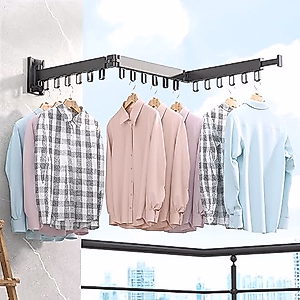 BOQORAD Aluminum Clothes Drying Rack,Wall Mounted Space-Saver,Retractable,Collapsible, Strong Load-Bearing,for Balcony,Laundry,Wardrobe,Kitchen,Parlour,Bathroom,Bedroom（Windproof Ring, Three Pole）