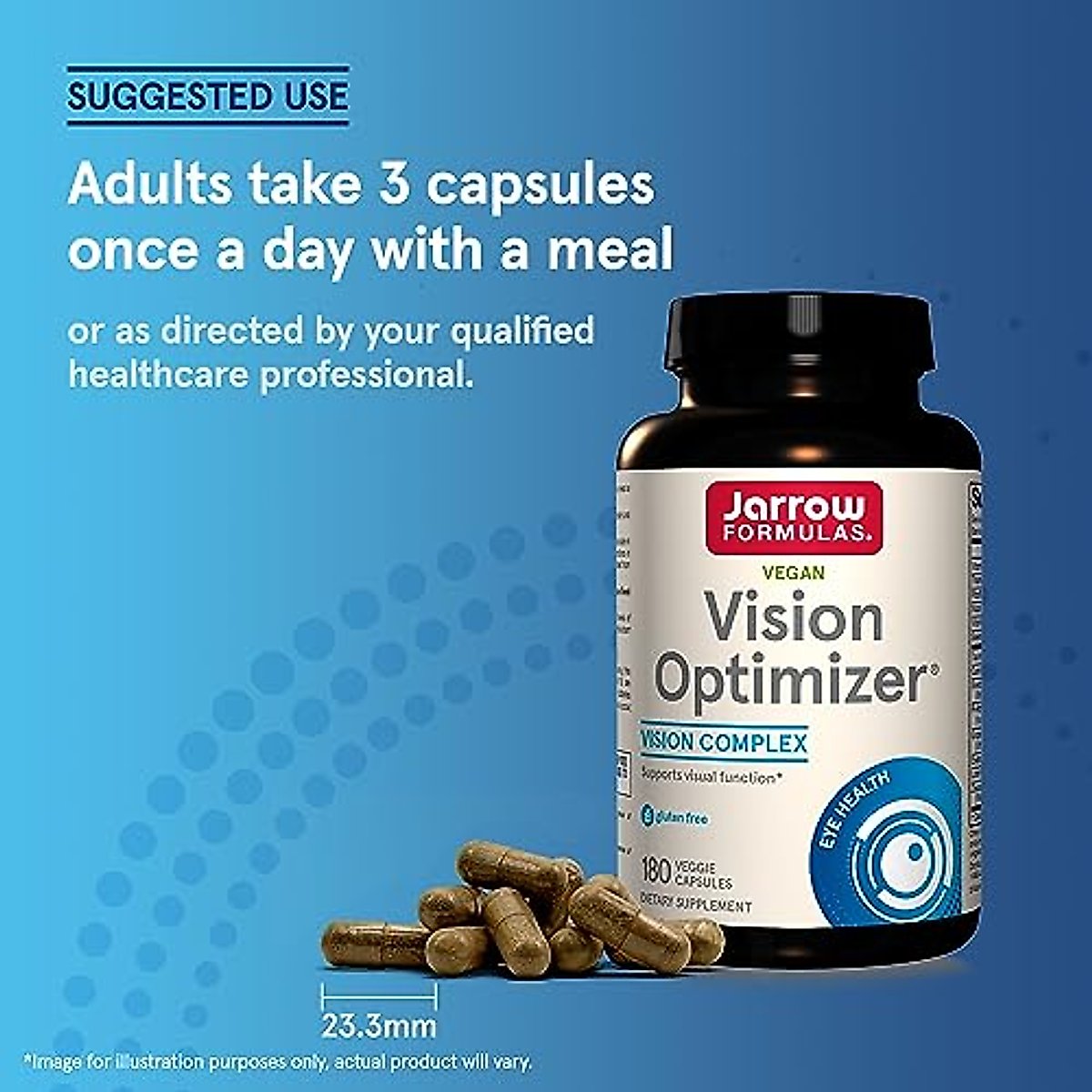 Jarrow Formulas Vision Optimizer Veggie Capsules - 180 Count - Eye Supplement - Dietary Supplement - with Grape Seed Extract, Lutein & Zeaxanthin, Quercetin & More - Non-GMO - Gluten Free