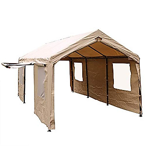 SORARA Carport 10 x 20 ft Heavy Duty Canopy Garage Car Shelter with Windows and Sidewalls, Beige