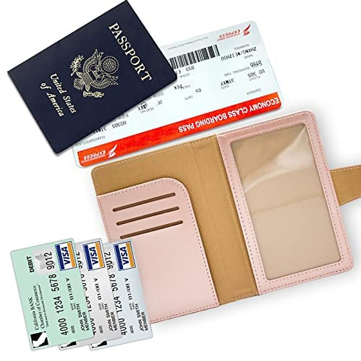 Teskyer Passport Holder and Vaccine Card Holder Combo, Fit for 4 x 3 Vaccine Card, Leather Passport Wallet Cover with Vaccine Card Slot, Rose Gold