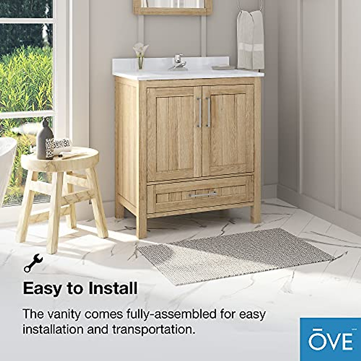 Ove Decors Kansas 30 in. Single Sink Bathroom Cultured Marble Countertop Vanity, 30 inches, in Midnight Blue