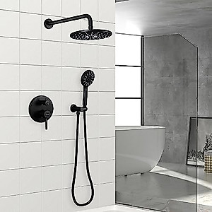 GAPPO Matte Black Shower System 9 Inch, Rain Shower Head with Handheld Spray High Pressure, Bathroom Luxury Wall Mounted Shower Faucet Set Rough-in Valve and Shower Trim Included