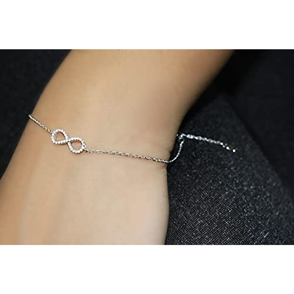 1/10 Carat Diamond Infinity Bracelet for Women in 14k White Gold Adjustable 7 to 8 Inches (H-I, I1-I2, cttw) Spring Ring by Belantina