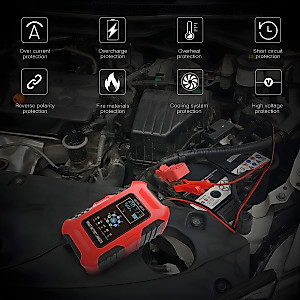 10-Amp Battery Charger, 12V/10A 24V/5A Smart Automatic Maintainer Trickle Charger with Temperature Compensation, 7 Stage Lead Acid AGM LiFePO4 Battery Charger for Cars Motorcycles Boats