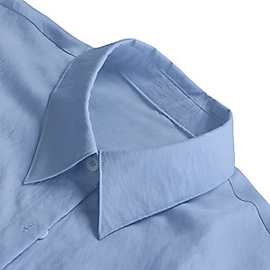 Women 2 Piece Casual Tracksuit Outfit Sets Cotton Linen Long Sleeve Button Down Shirt And High Waisted Shorts Clothes (Blue, S)