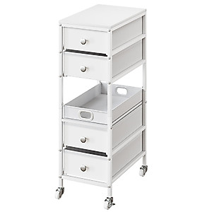 AMBIRD 4-Drawer Dresser,Fabric Dresser Storage with Drawers, Fabric Dresser Tower, Vertical Storage Drawer Units for Bedroom, Hallway, Closet, Office, Move Free with Wheels (White)