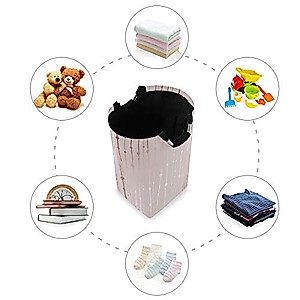Rose Gold Line Dots Laundry Basket Foldable Laundry Hamper with Handles Waterproof Durable Clothes Bucket Washing Bin Dirty Baskets Toy Storage for Home College Dorm Bathroom 50L