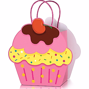 24 Pieces Colorful Cupcake Shaped Small Gift Bags Birthday Party Favor Paper Bag with Handle for Children Party Baby Showers Birthday Party Return Favor
