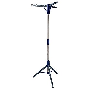 Household Essentials 5009-1 Collapsible Portable Indoor Tripod Clothes Drying Rack for Hanging Laundry | Silver and Blue