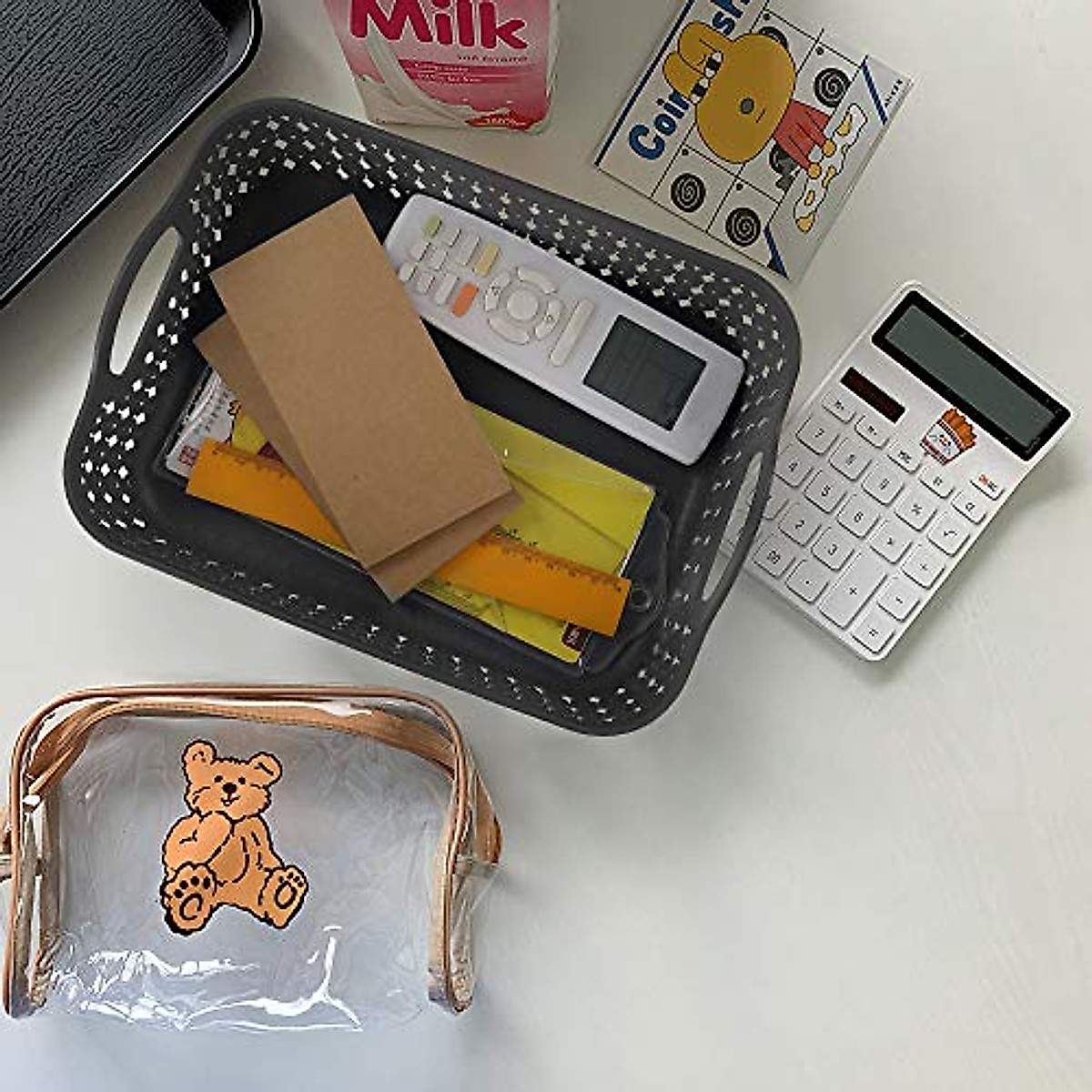 Zerdyne 6-Pack Gray Small Plastic Storage Baskets Tray with Handle