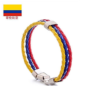 Handwoven Flag Leather Bracelet Multicolor National Flag PU Leather Bracelet Wrap Bangle with Alloy Clasp for Women Men Wristband Jewelry-Colombia