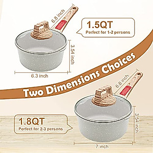 Bobikuke Saucepan with Lid Nonstick, 1.5 Quart Sauce Pan Small Soup Pots for Cooking, Sauce Pot with Lid Compatible for All Stoves, Milk Pan with Removeable Handle, Oven& Dishwasher Safe