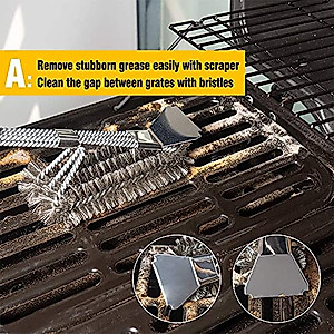 18-Inch Grill Brush Set (1 x Bristle Free Brush, 1 x Scraper Brush ), BBQ Brush for Grill Cleaning, Outdoor Grill Cleaning Tools, Stainless Steel, 2 PCS
