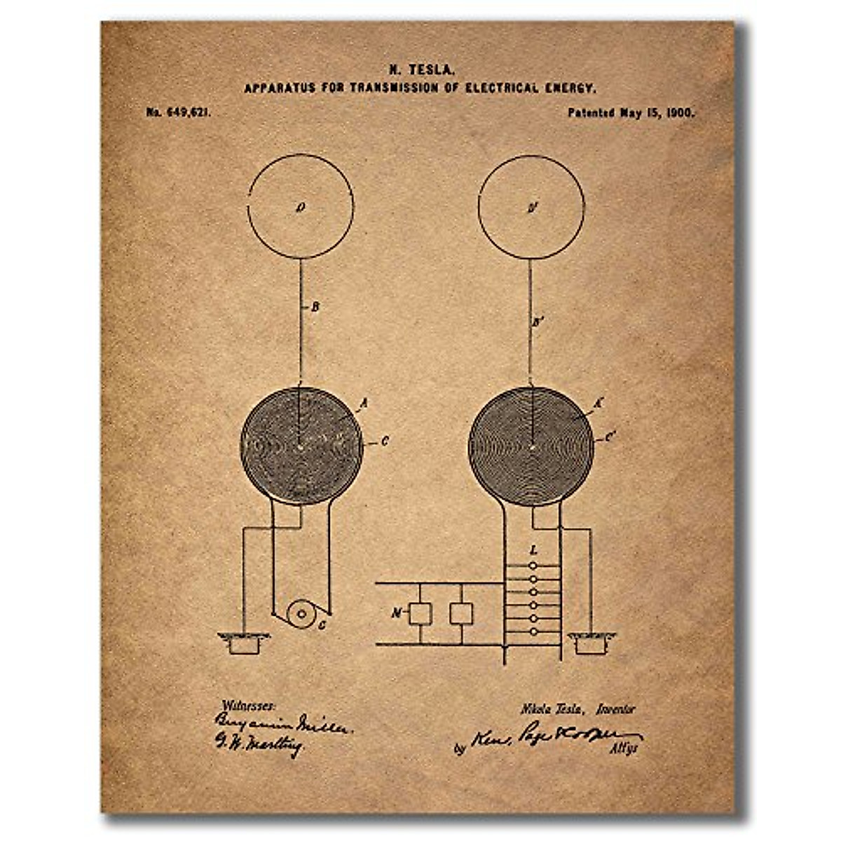 Tesla Patent Wall Art Prints - Set of 6 Vintage (8 inches x 10 inches) Photos