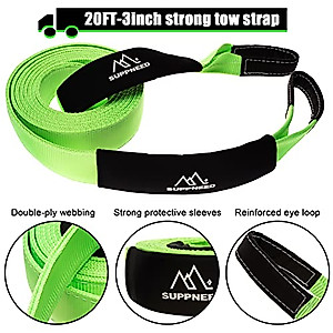 SUPPNEED Recovery Tow Strap 3" x20ft, Lab Tested 33750lbs Break Strength, Heavey Duty Tow Strap with Loop - Bonus Storage Bag, Suitable for Emergency Off-Road Jeep Vehicles and Trucks ATV UTV