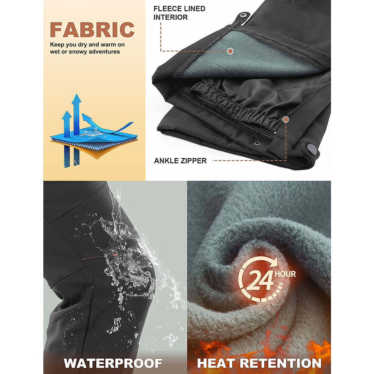 Heathyoga Snow Ski Pants Women Waterproof Softshell Insulated Fleece Lined Snowboard Pants Hiking Pants for Winter Outdoor