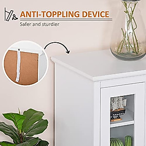 HOMCOM Sideboard Buffet Cabinet with Storage, Kitchen Cabinet Coffee Bar Cabinet with Glass Doors for Living Room, Kitchen, White