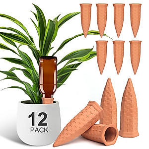 Baxrou Plant Self Watering Stakes 12 Pack Terracotta Watering Spikes for Indoor and Outdoor Plants,Wine Bottle Plant Watering Devices, Automatic Plant Waterers for Vacation