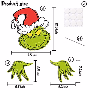 3PCS Grinchs Fence Peeker,Grinchmas Decor for Tree,Grinchs Tree Topper for Whoville Christmas Decorations