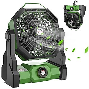 Camping Fan Rechargeable, 10400mAh Portable Battery Operated Camping Fan for Tents, Hangable USB Silent Camping Fans with LED Lantern, Suitable for Fishing, Camping, Bedroom, Workplace (Green)
