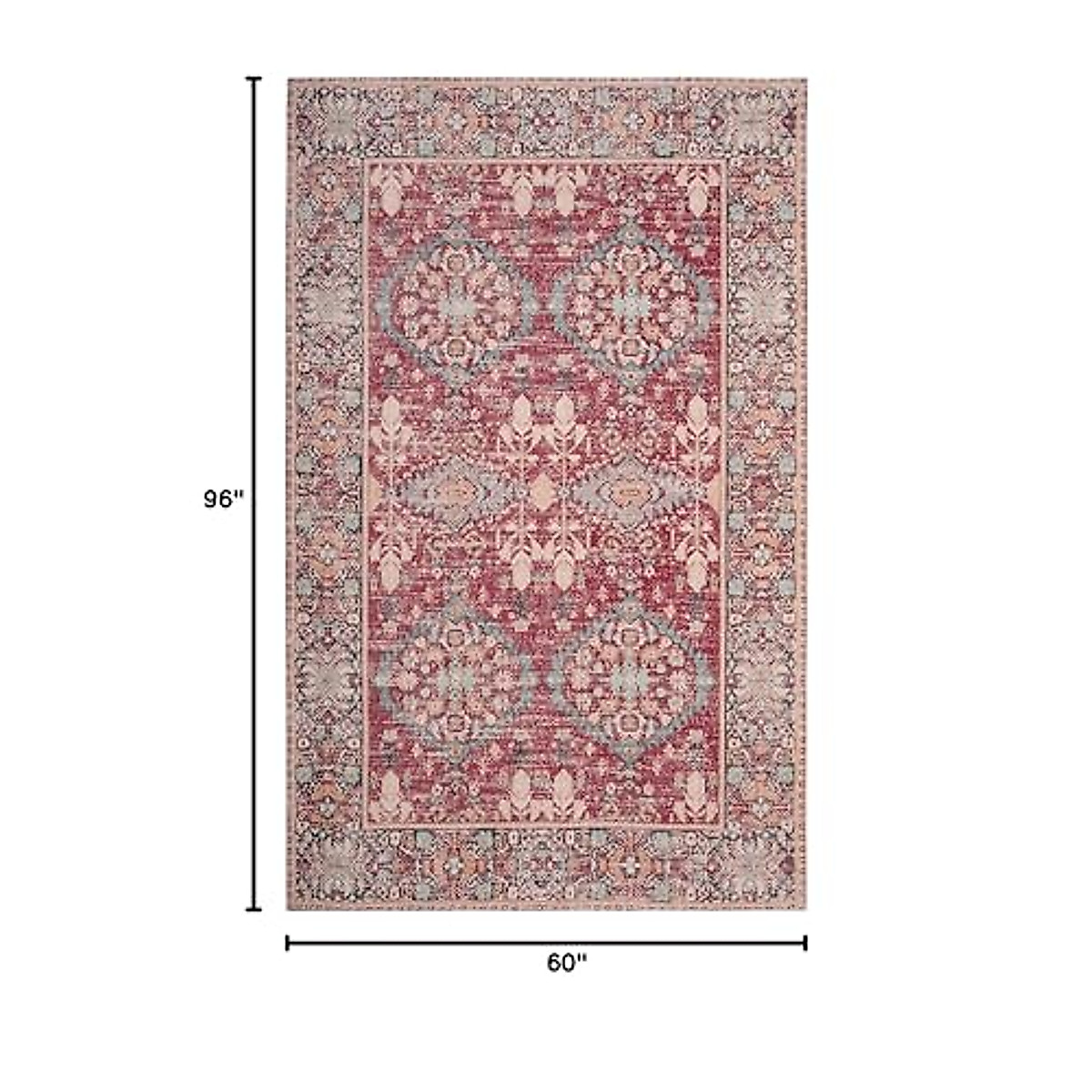 SAFAVIEH Classic Vintage Collection Area Rug - 5' x 8', Red & Multi, Oriental Distressed Cotton Design, Easy Care, Ideal for High Traffic Areas in Living Room, Bedroom (CLV302A)