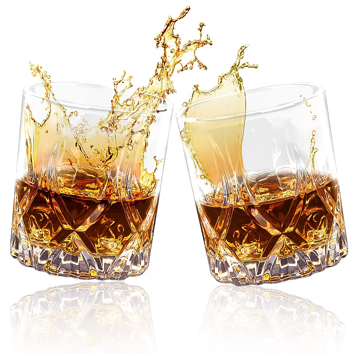 Whiskey Gifts for Men, 10oz Whiskey Glasses Set of 2 with Unique Wooden Box 8 Chilling Whiskey Stones Fashioned Bourbon Glasses Bourbon Gifts for Wedding Anniversary Christmas Birthday Party Holiday