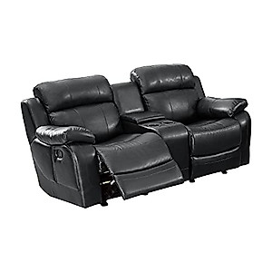 Lexicon Baylands Bonded Leather Double Glider Reclining Loveseat Love Seat with Center Console, 77.5" W, Black (Model: 194840123668)