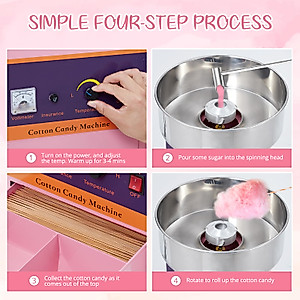 Garvee Commercial Cotton Candy Machine, 1000W Cotton Candy Maker with Stainless Steel Bowl, Sugar Scoop and Large Storage Drawer, Perfect for Home Party, Kids Birthday, Carnival, Pink