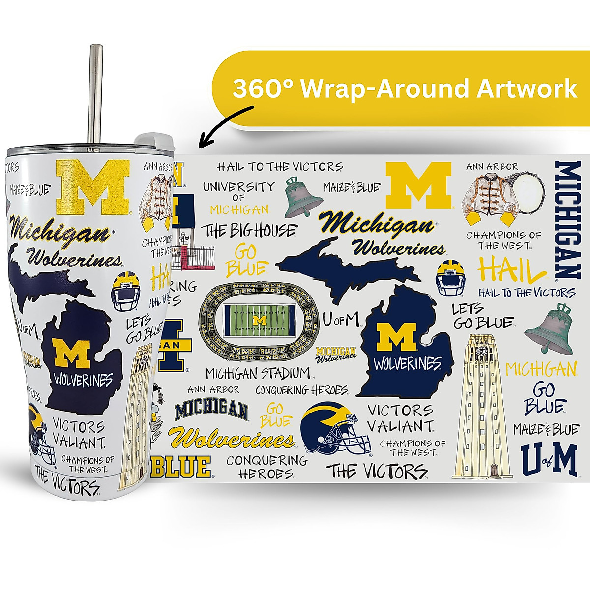 University of Michigan 30oz Stainless Steel 3D Icon Tumbler – High Performance Double-Walled Thermos w/Convertible Lid & Straw – Insulated Decorative NCAA Beverage Vessel – Keeps Drinks Hot or Cold