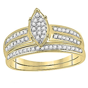 Dazzlingrock Collection Round White Diamond Forever Engagement Trio Ring Set (0.28 ctw, Color I-J, Clarity I2-I3), 10K Yellow Gold, Women size 7.5 and Men size 10.5